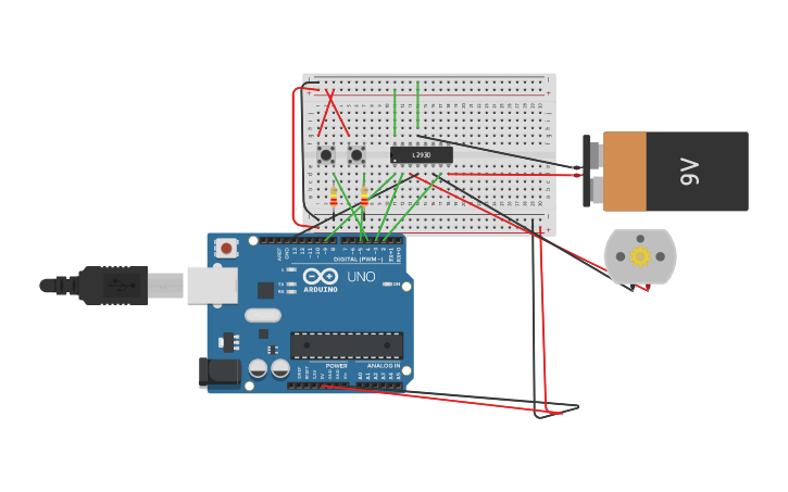 Circuit design motor dc con driver L293D | Tinkercad