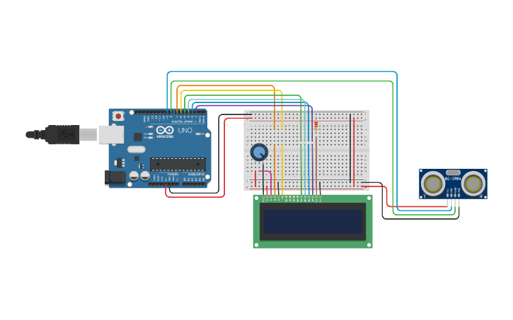 Circuit design ultrasonic - Tinkercad