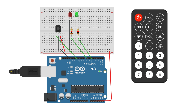 Circuit design controle remoto com arduino - Tinkercad
