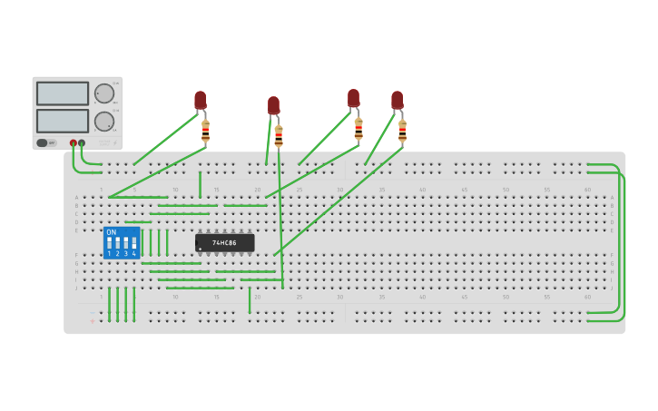 Circuit design b219035- binary to gray code convertor - Tinkercad