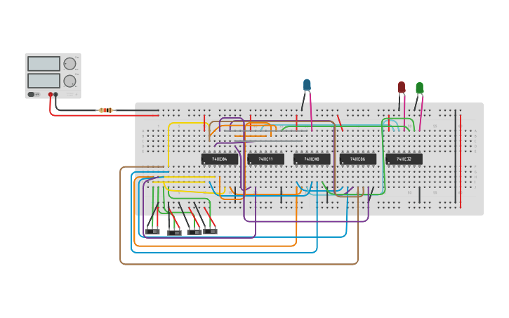 Circuit design 2 bit Magnitude Comparator - Tinkercad