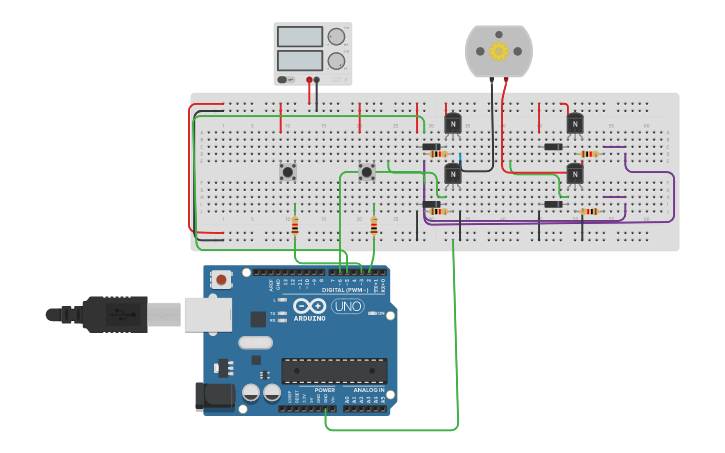 Circuit design PUENTE EN H PARA MOTOR PROGRAMACION ARDUINO | Tinkercad