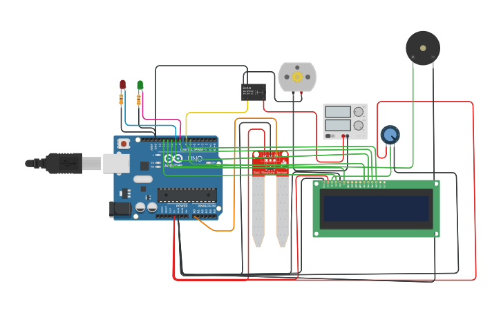 Circuit design plant watering system - Tinkercad