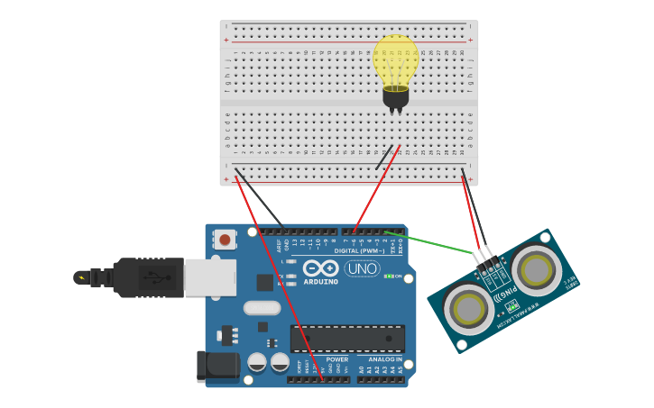 Circuit design Programming with ultrasonic sensor - Tinkercad
