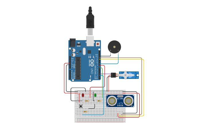 Circuit design Warning system (ultrasonic Sensor with LED and sound ...
