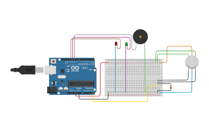 Circuit design GAS SENSOR PROJECT - Tinkercad