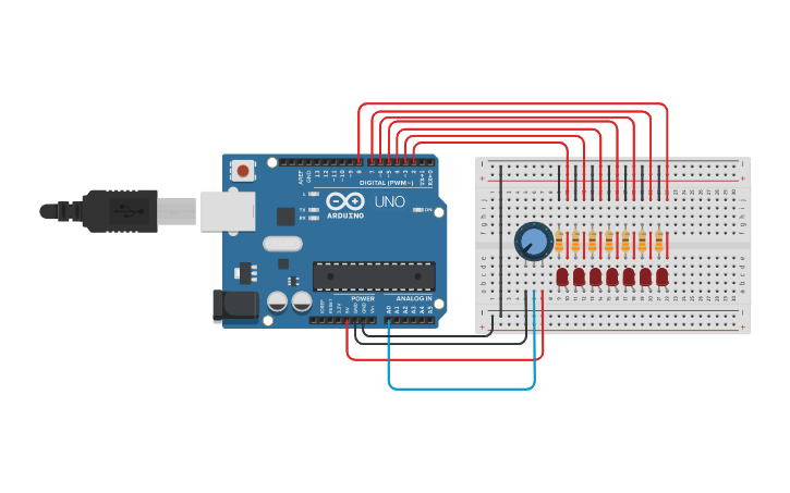 Circuit design ENCENDER LED CON POTENCIOMETRO - Tinkercad Circuit design ENCENDER LED CON POTENCIOMETRO - Tinkercad