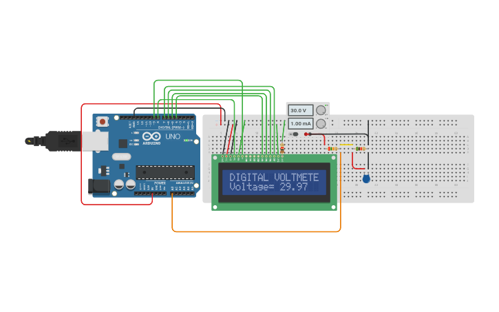 Circuit design Voltmeter for 0-30V | Tinkercad