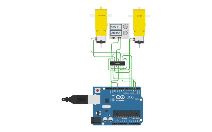 Circuit design controle 2 motores dc | Tinkercad