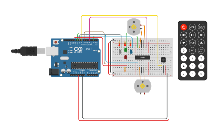 Circuit design Motores con Control Remoto - Tinkercad