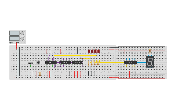 Circuit design 4-bit counter adapted - Tinkercad