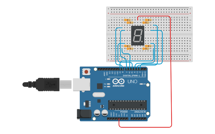 Circuit design Seven Segment - Tinkercad