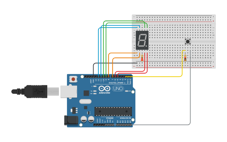 Circuit design Display de 7 Segmentos + Array - Tinkercad