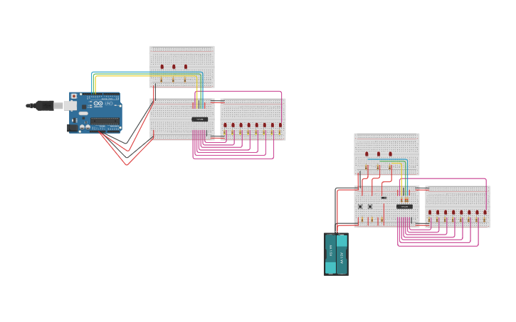 Circuit design MULTI LED SN74HC595N - Tinkercad