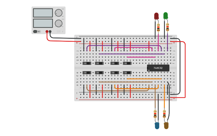 Circuit design PORTA OR - CONTROLADOR - CI 7432 | Tinkercad