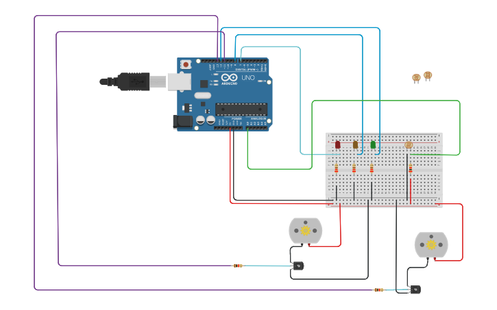 Circuit design ldr controlando 3 motores | Tinkercad