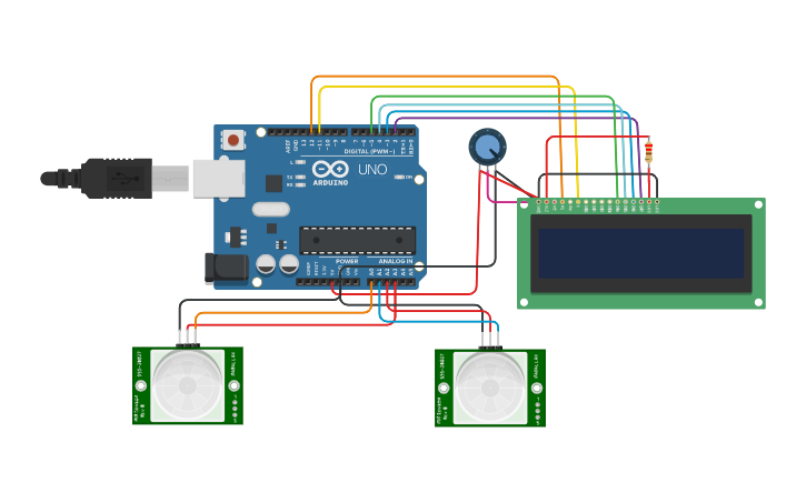 Circuit design Visitor Counter - Tinkercad