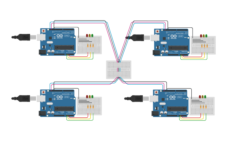 Circuit design Semáforo Maestro / Esclavo - Tinkercad