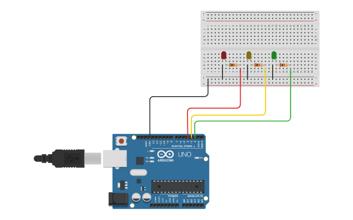 Circuit design Traffic Light - Tinkercad