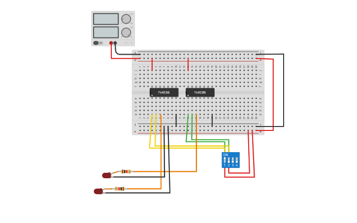 Circuit design Half Adder using Logic Gates - Tinkercad