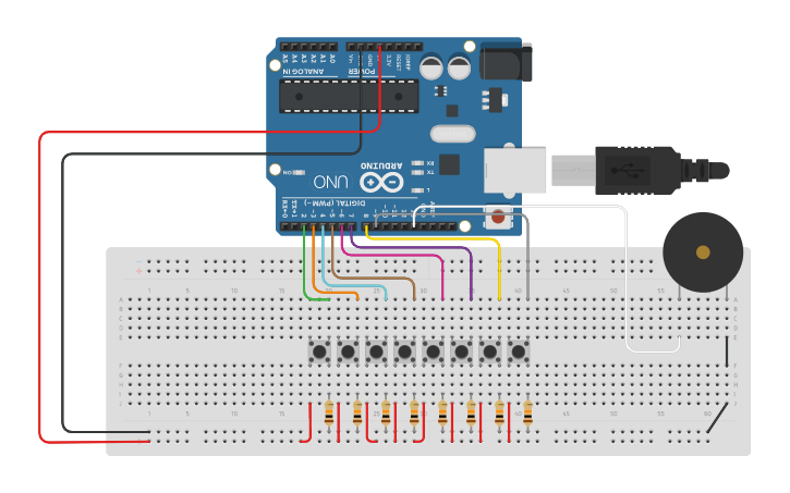 Circuit design Piano en Arduino - Tinkercad