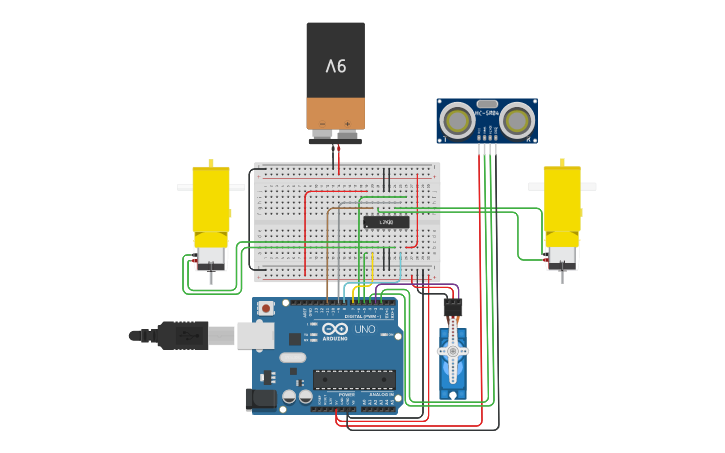 Circuit design ROBOT autonome évite l'obstacle | Tinkercad