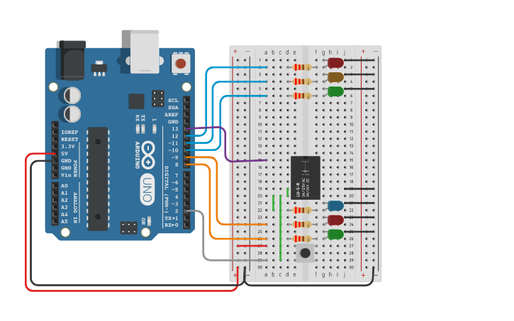 Circuit design Feux tricolores avec piétons - Tinkercad