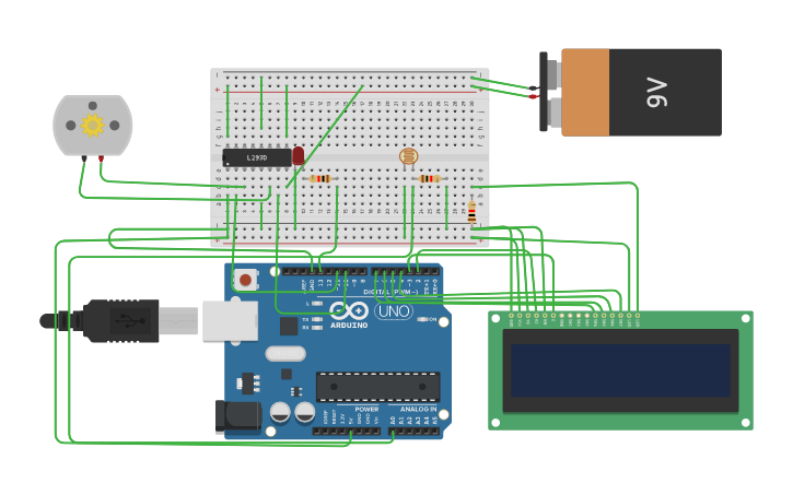 Circuit design DC MOTOR WITH PHOTORESISTOR - Tinkercad