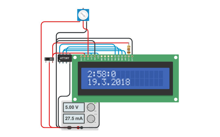 Circuit design Attiny with LCD (USB powered) - Tinkercad