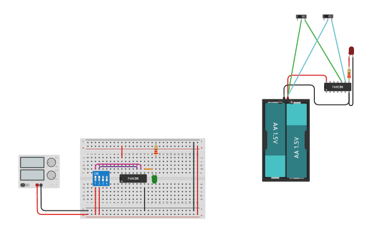 Circuit design CI 74HC08 - 4 AND | Tinkercad