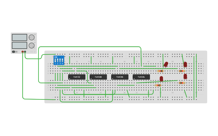 Circuit design BCD TO EX3 | Tinkercad