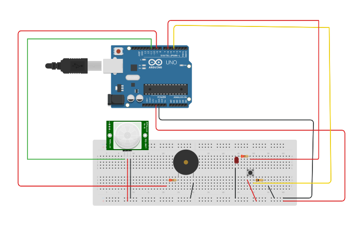 Circuit design ALARMA SENSOR PIR | Tinkercad