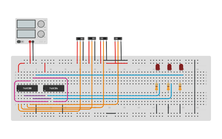 Circuit design kitsana lab4 IC 74LS00, IC 74LS04 | Tinkercad