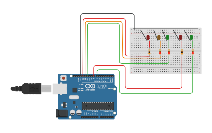 Circuit design Φωτεινός Σηματοδότης - Tinkercad