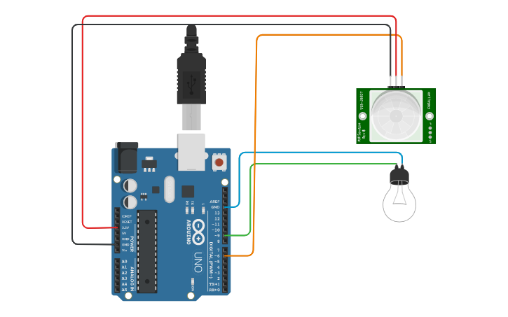 Circuit design sensor de presença - Tinkercad Circuit design sensor de presença - Tinkercad