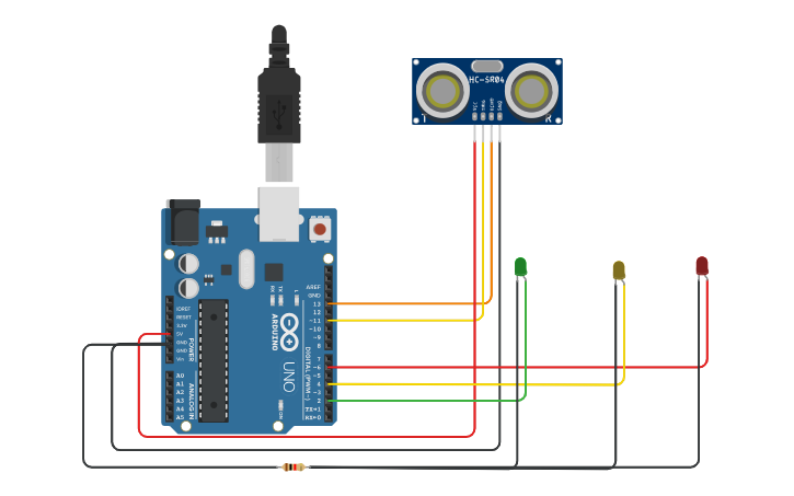 Circuit design Servo ultrasonic - Tinkercad