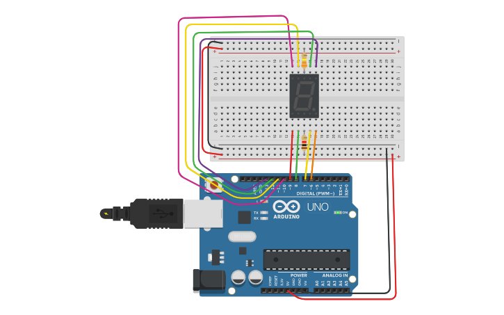 Circuit design Display 7 segmentos | Tinkercad
