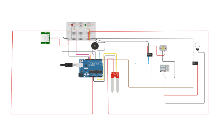 Circuit design smart irrigation system - Tinkercad