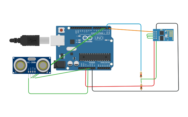 Circuit design Copy of Ultrasonic IOT with WIFI Module ESP8266 - Tinkercad