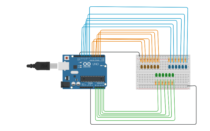 Circuit design Secuencias de luces en incremento | Tinkercad