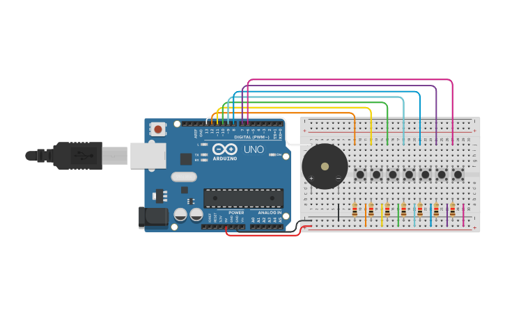 Circuit design Buzzer Piano - Tinkercad