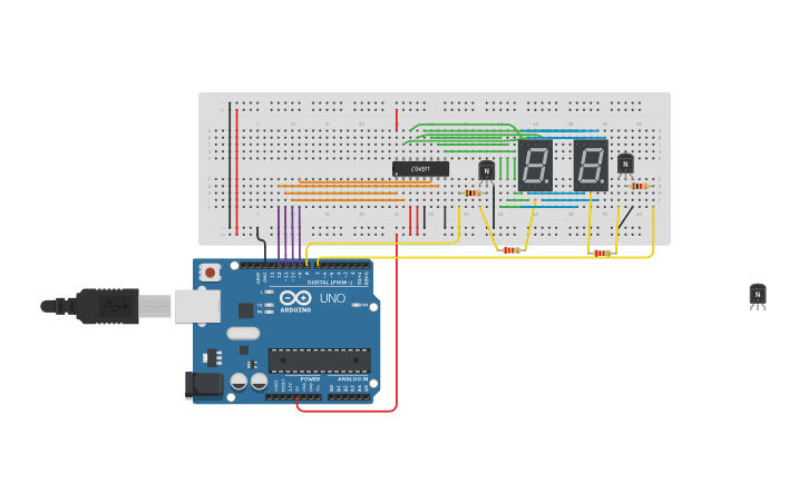 Circuit design ARDUINO DECODIFICADOR BCD - DISPLAY 7 SEGMENTOS - Tinkercad