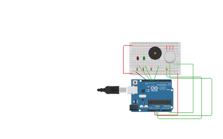 Circuit design Gas Leakage detector using RED, GREEN LED and Sound ...