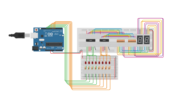 Circuit design Funcionamiento de 7 segmentos y CD4511 - Tinkercad