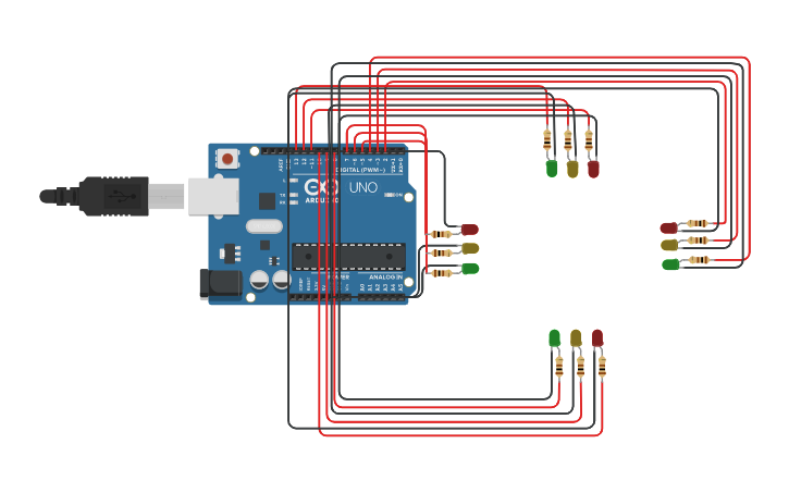 Circuit Design Traffic Light System Tinkercad