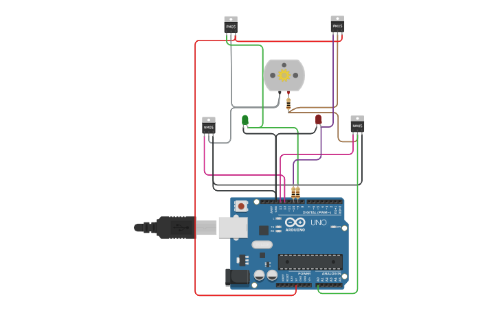 Circuit design MOTOR H-Bridge reverse v8.3 code - Tinkercad