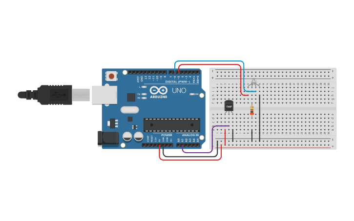 Circuit design Sensor de temperatura | Tinkercad