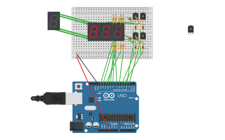 Circuit design 7 Segment LED x4 | Tinkercad