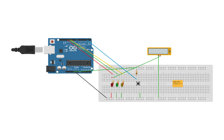 Circuit design 3 leds com interrupção-CHANGE - Tinkercad