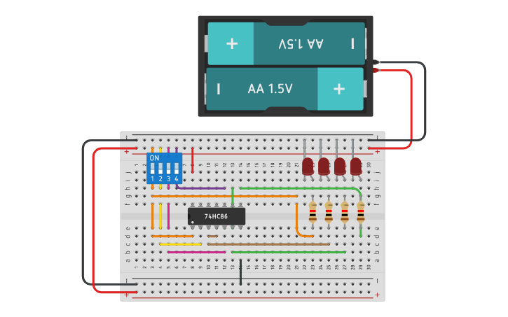 Circuit design DIGITAL LAB 2 (GRAY to BINARY) | Tinkercad